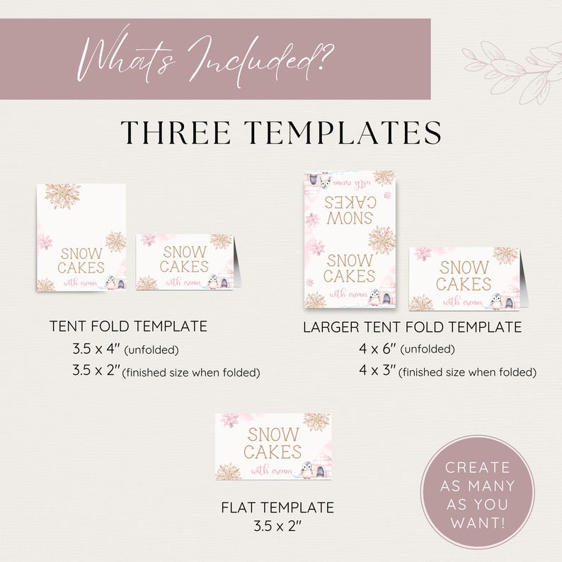 Pink Winter Wonderland Buffet Card, Potluck Food Label, Snow in Love ...
