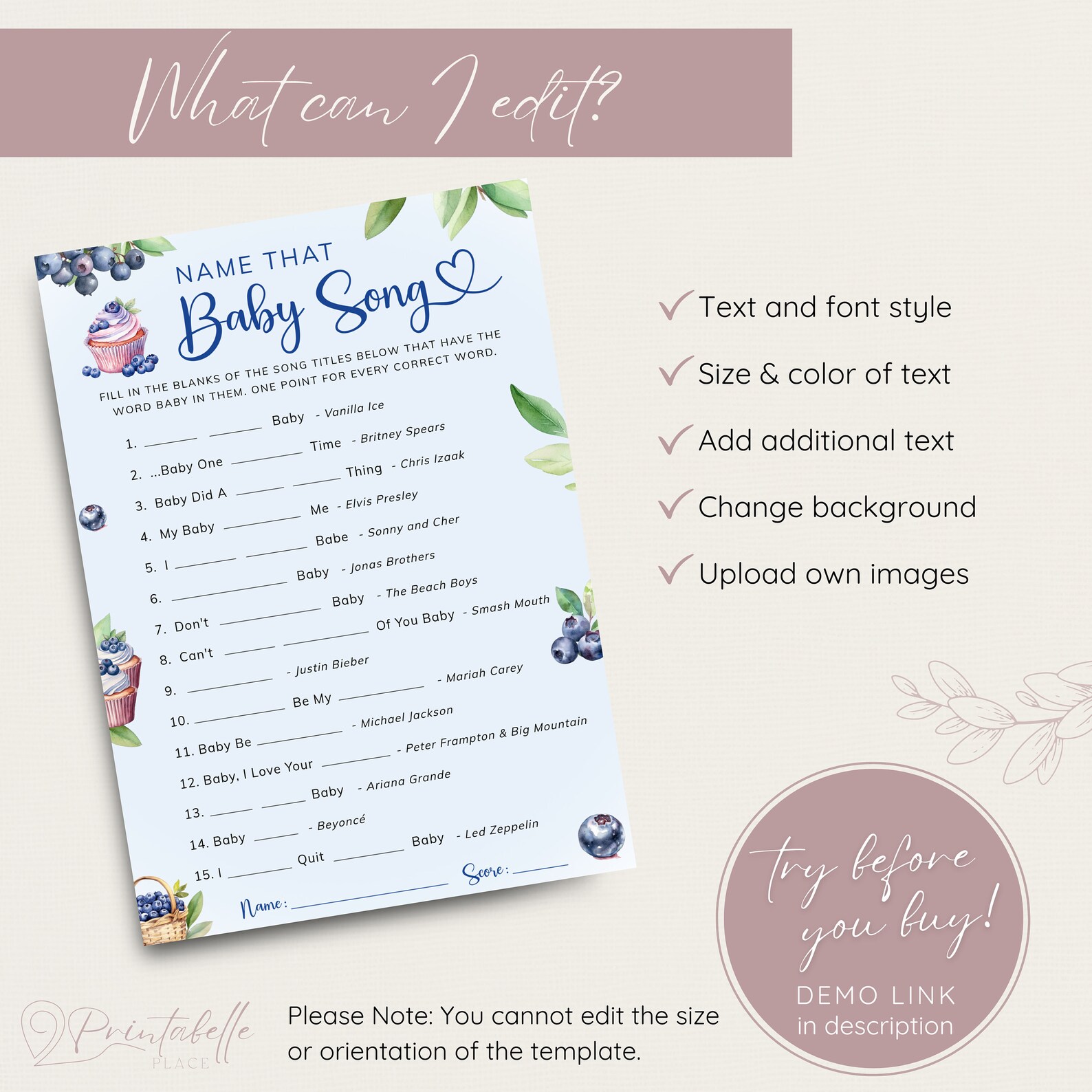 Blueberry Name That Baby Song Game, Berry Sweet Baby Shower Game, Guess ...