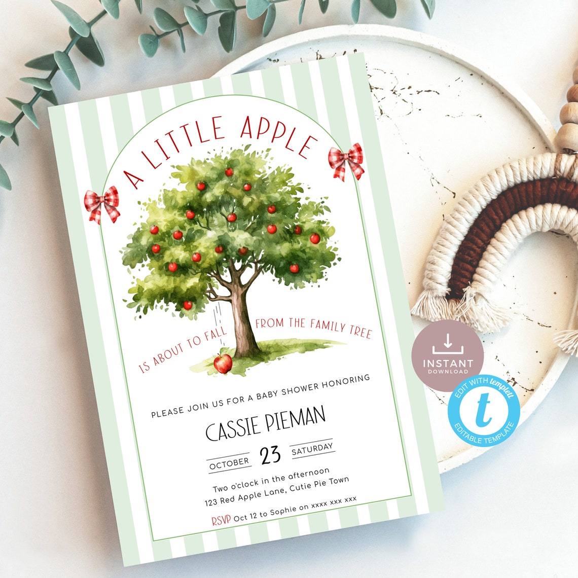 Apple Baby Shower Invitation, A Little Apple is About to Fall From the ...