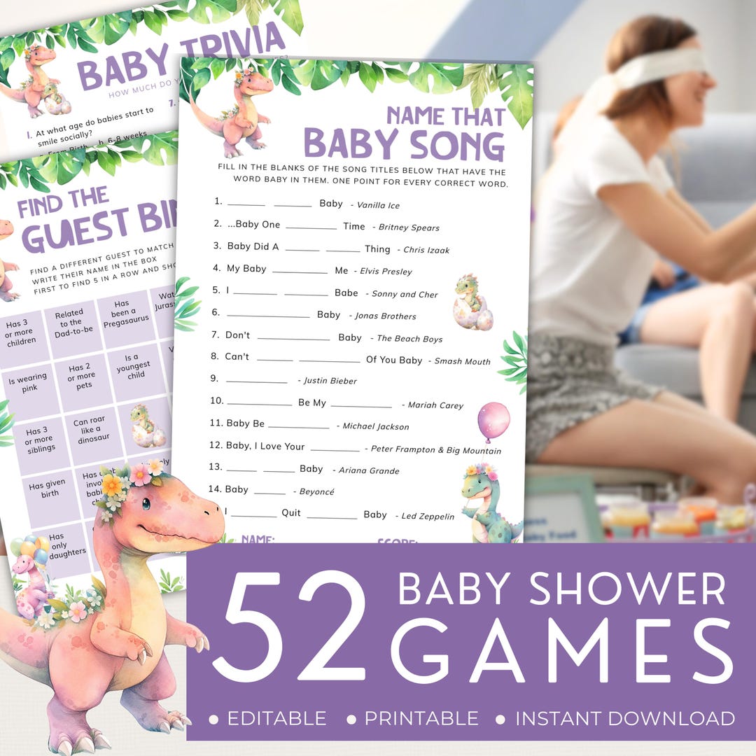 Dinosaur Baby Shower Games Bundle, Hatching Soon Activity Pack, Pastel ...