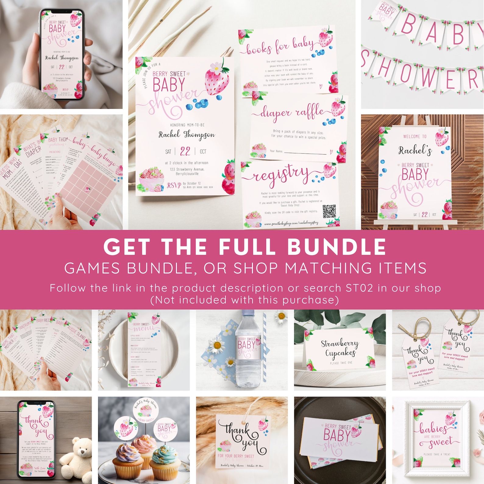 Strawberry Baby Scramble Game Template, Berry Sweet Baby Shower Word ...