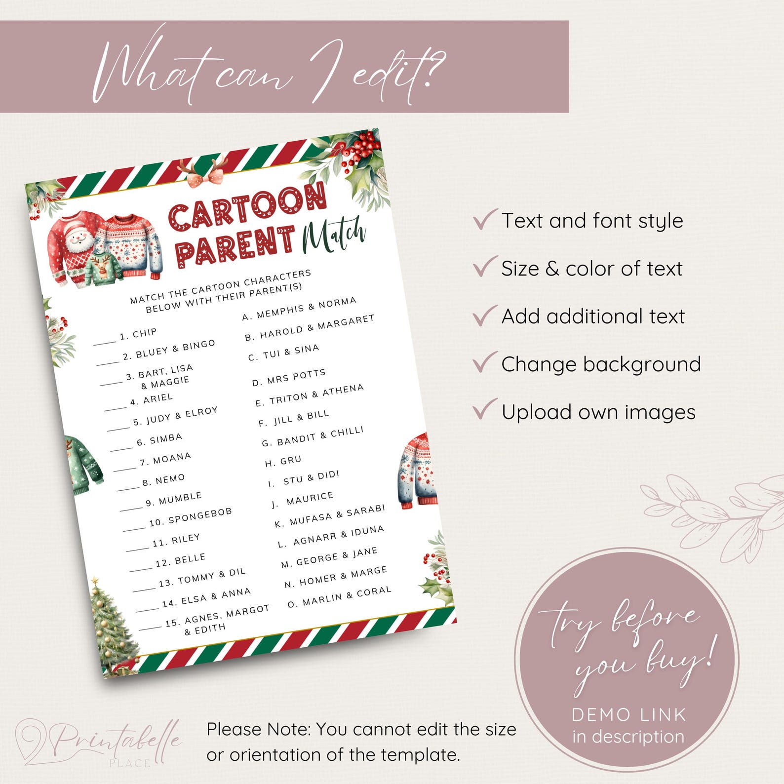 Ugly Sweater Cartoon Parent Match, Christmas Sweater Baby Shower Game ...