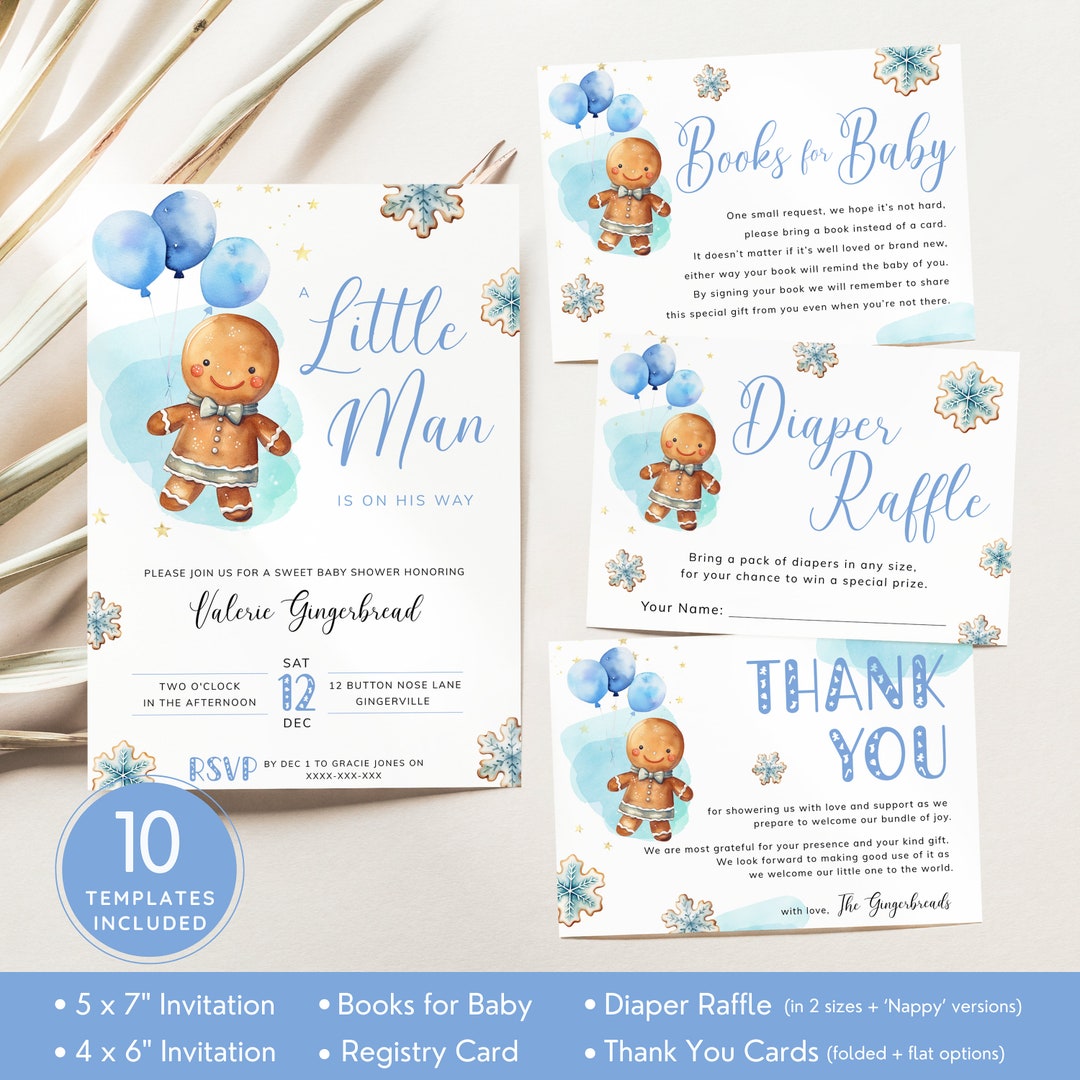 Gingerbread Man Baby Shower Invitation Bundle, Christmas Cookie Invite ...