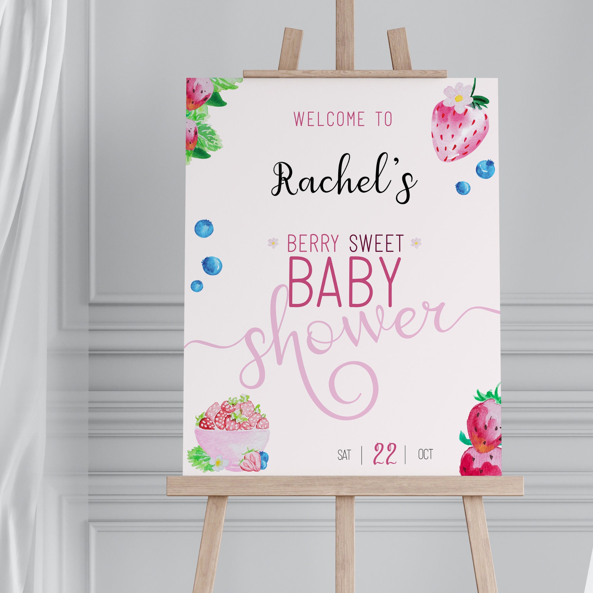 Berry Sweet Baby Shower Welcome Sign: Strawberry Entrance Poster ...