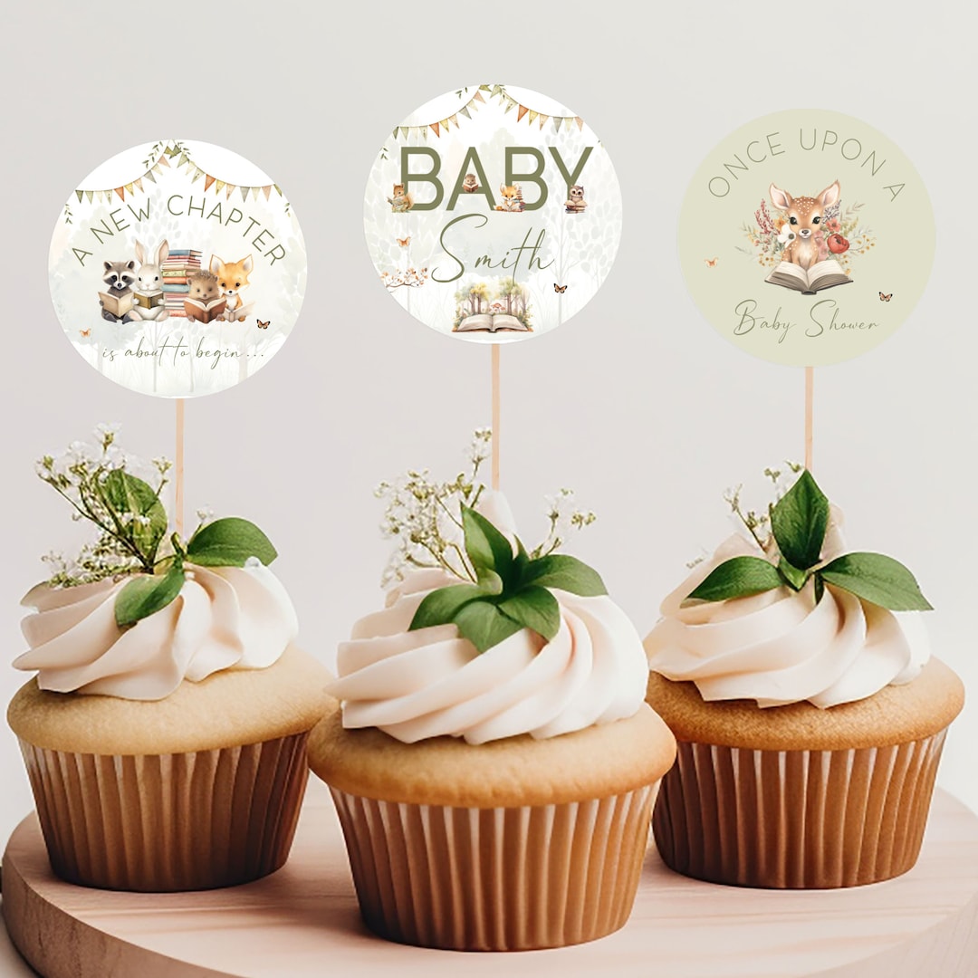 Storybook Baby Shower Cupcake Toppers, A New Chapter Begins Decoration ...