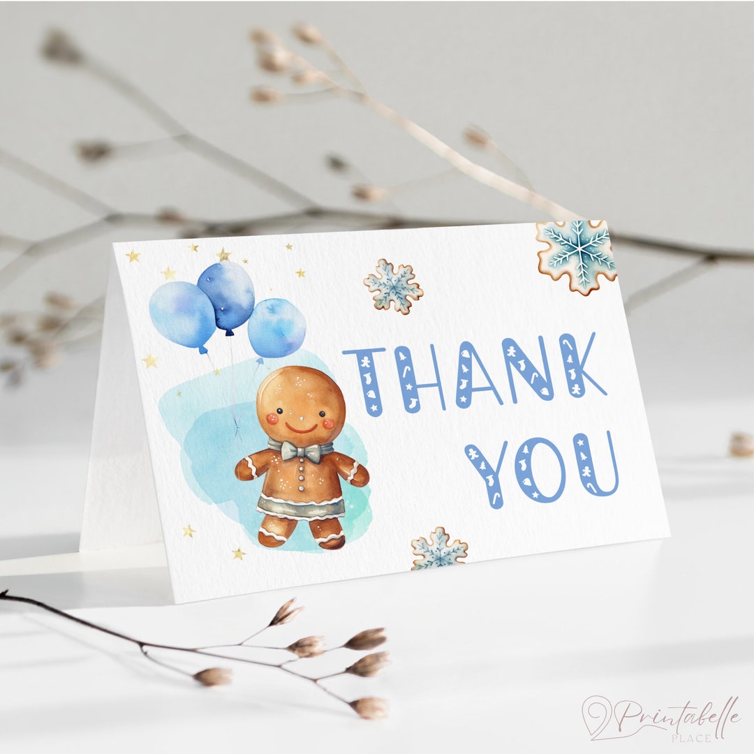 Blue Gingerbread Man Thank You Card Tent Fold Foldable for Boy - Etsy