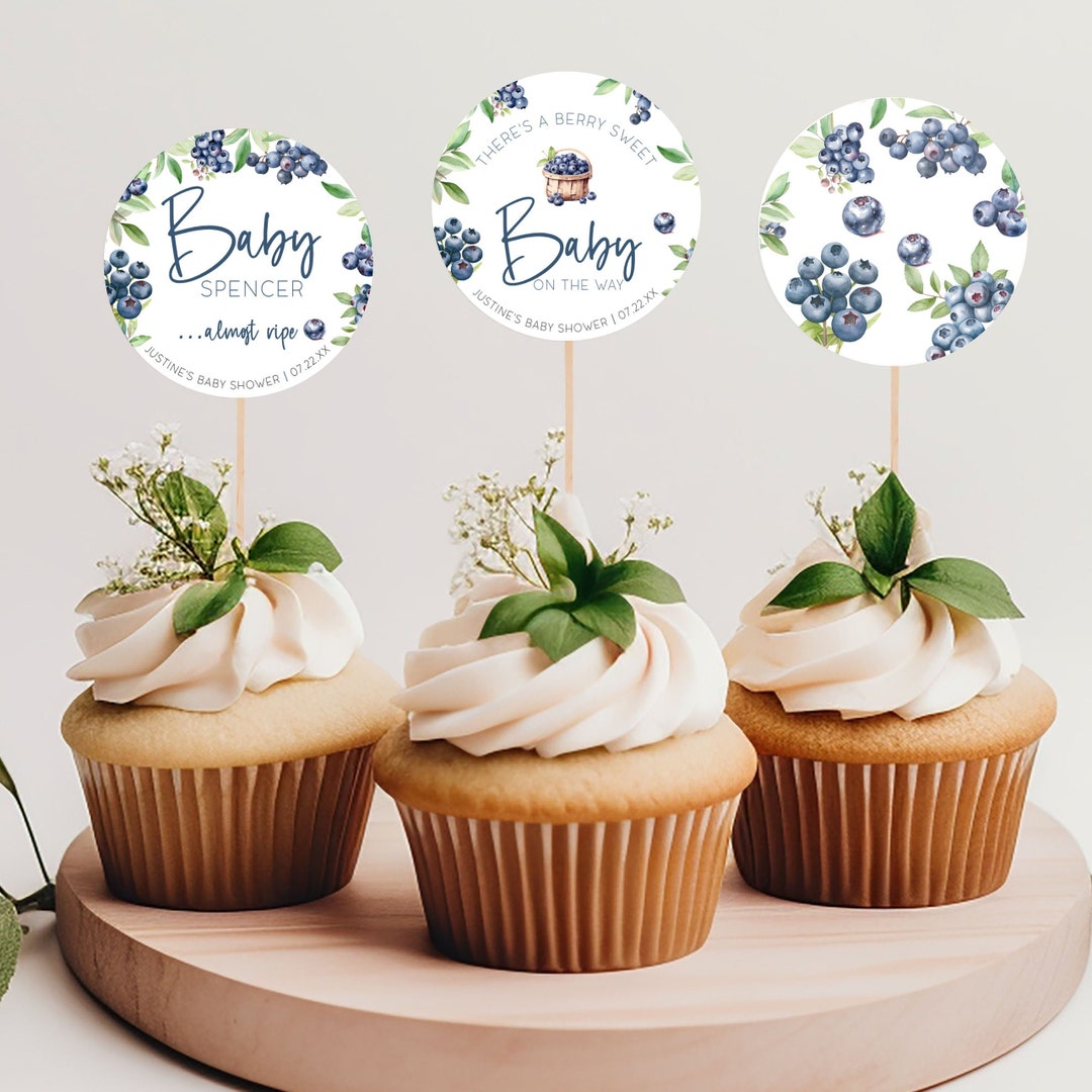 Blueberry Baby Shower Cupcake Toppers Template, Berry Sweet Baby on the ...