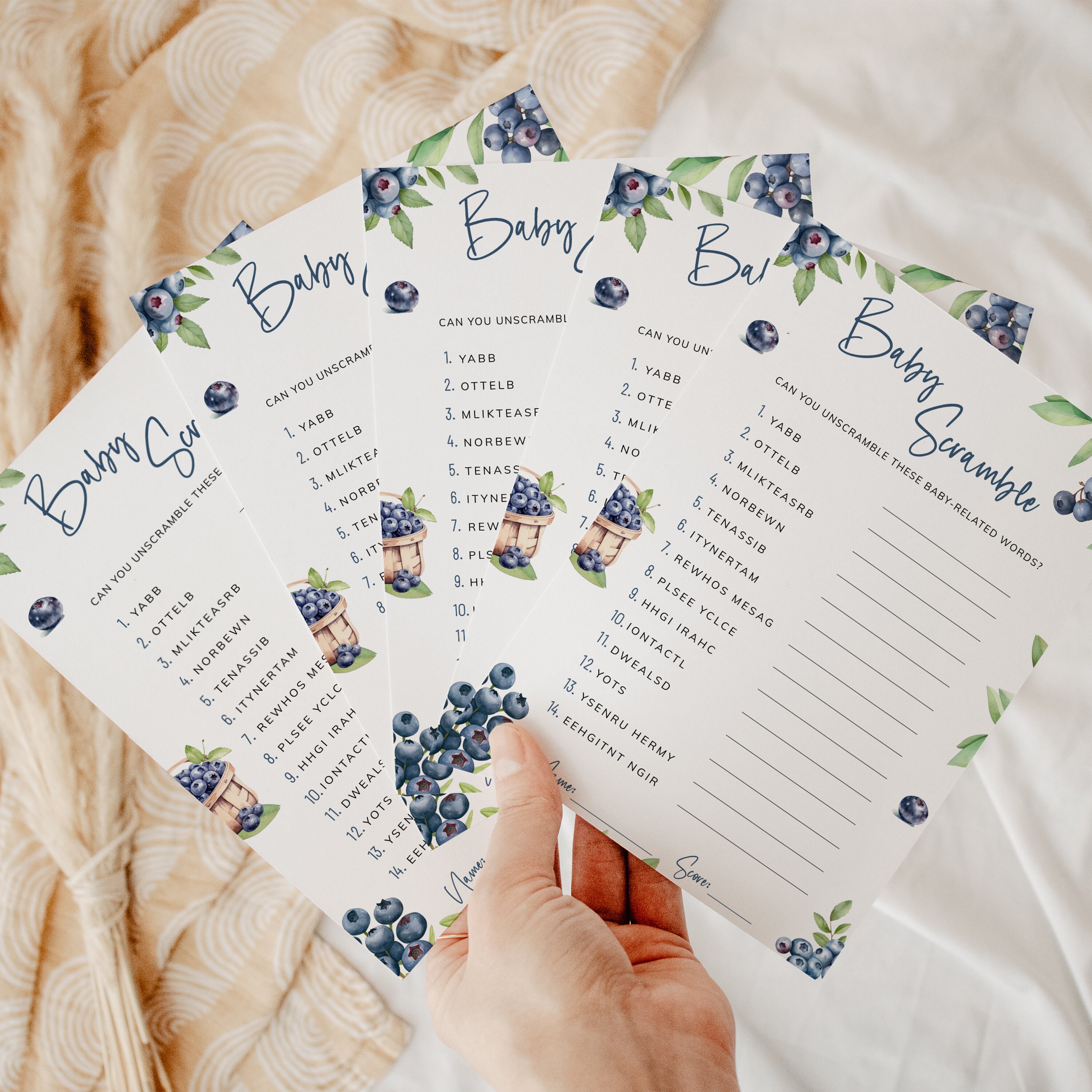 Blueberry Baby Scramble Card Template, Berry Sweet Baby Shower Game ...