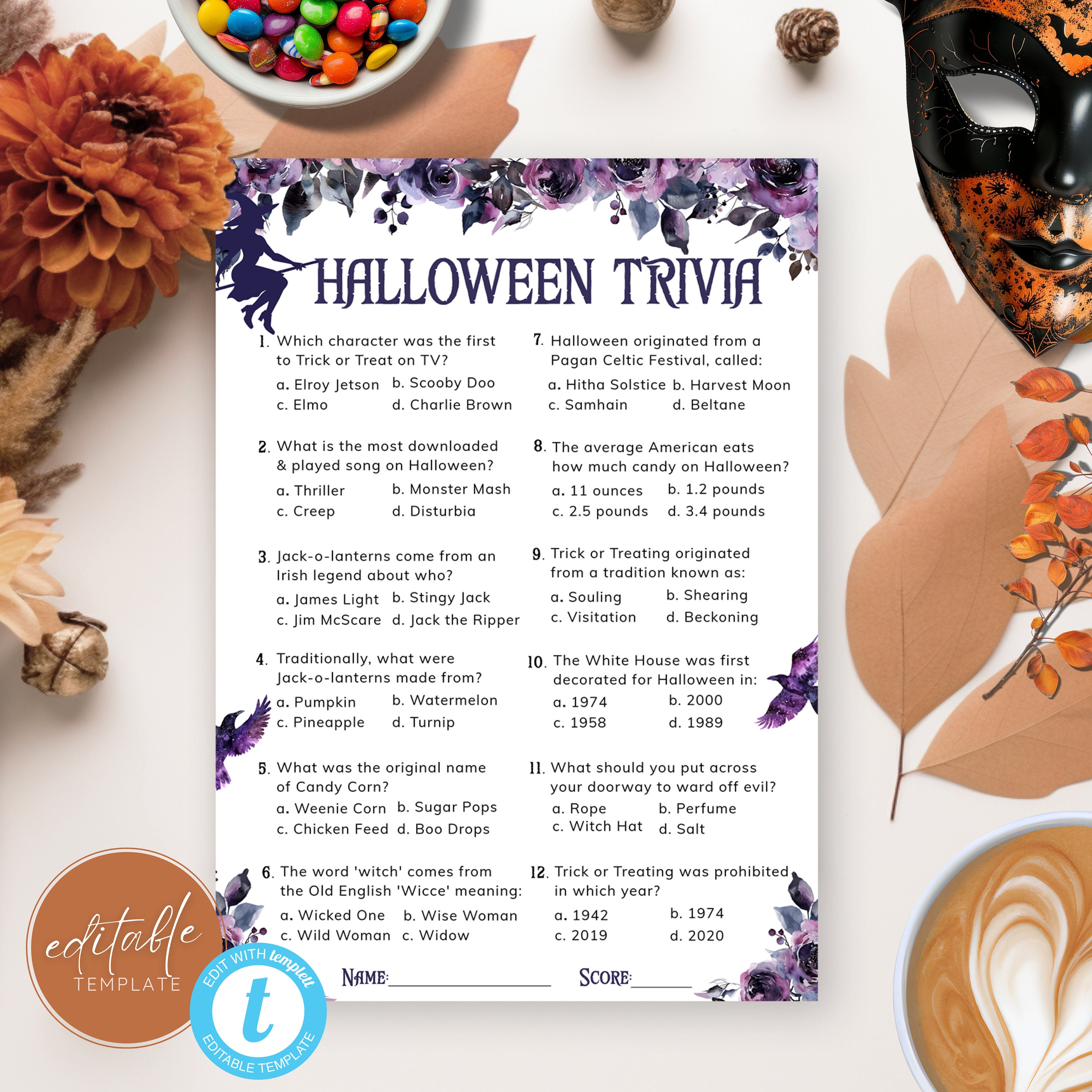 Halloween Trivia Game Card With Answer Key, Spooky Season General ...