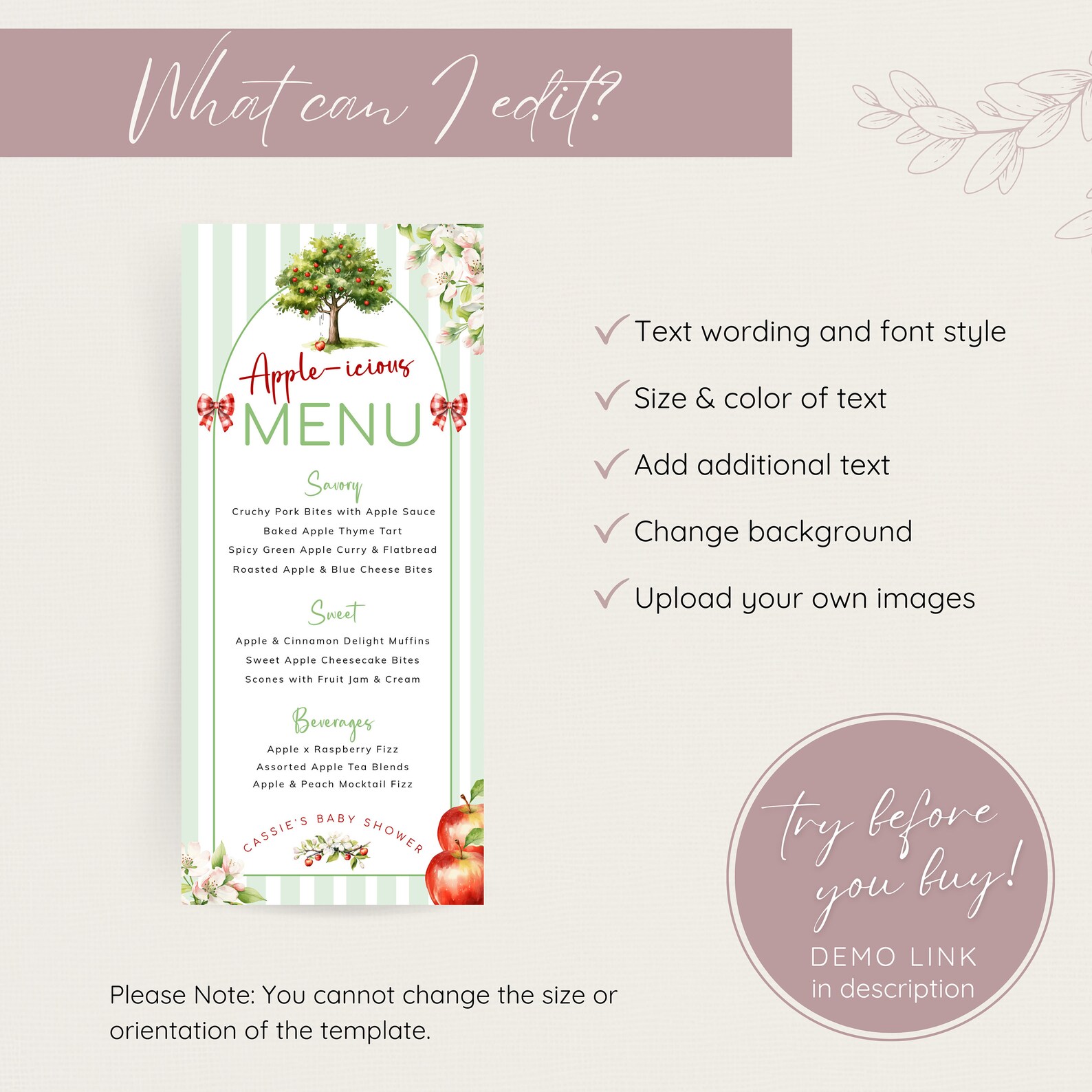 Apple Themed Menu Card Template, Country Style Food and Drinks List ...
