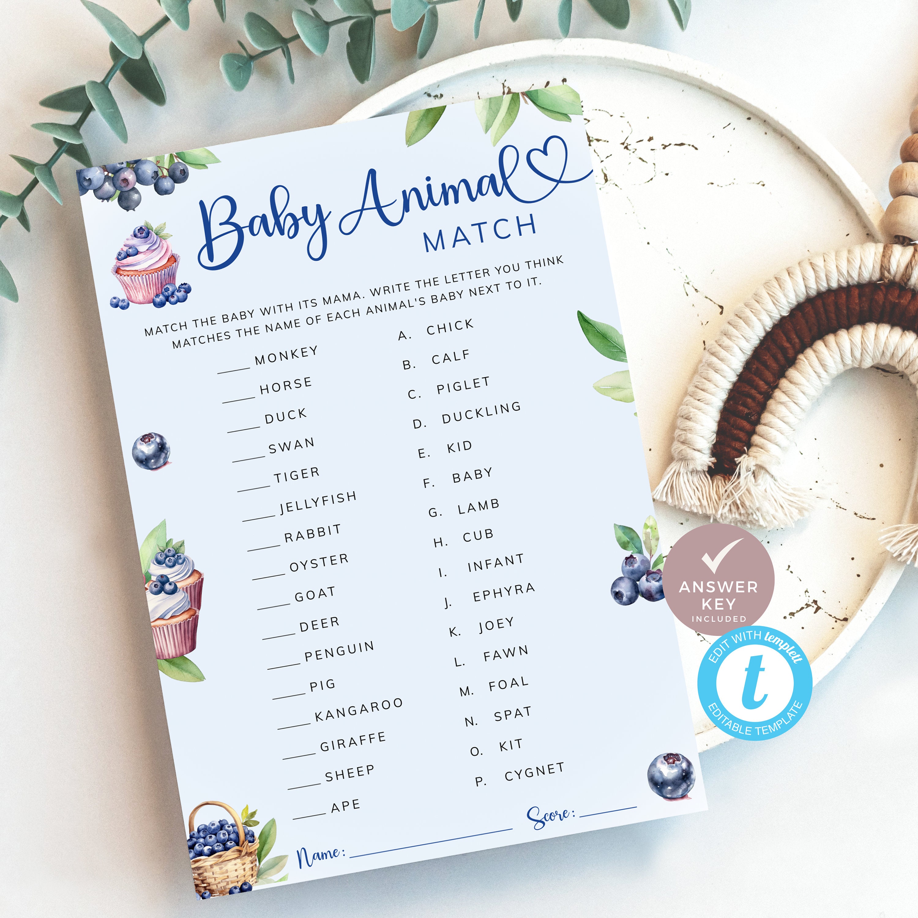 Blueberry Baby Animal Match Game, Berry Sweet Baby Shower Game, Who is ...