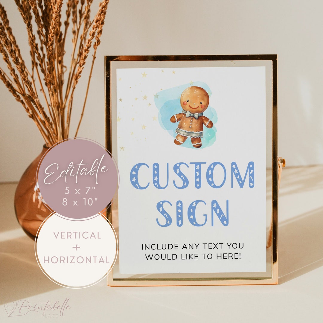 Blue Gingerbread Man Baby Shower Sign, Christmas Cookie Custom Sign ...
