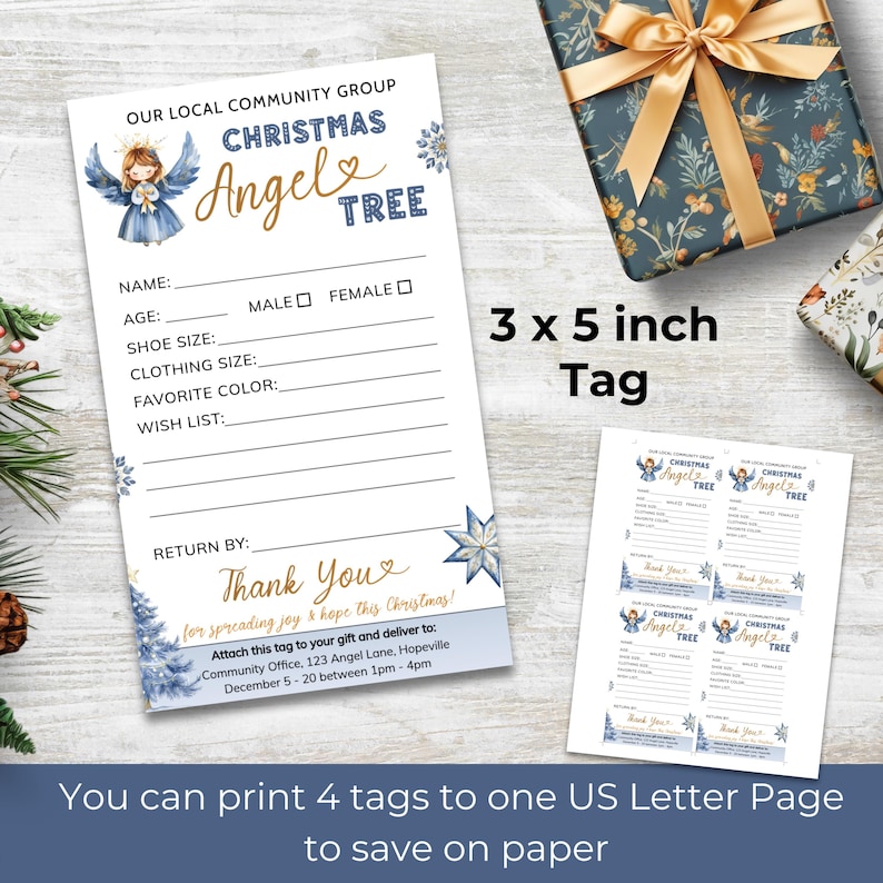 Christmas Angel Tree Flyer, Giving Tree Template, Blue Xmas Toy Drive ...