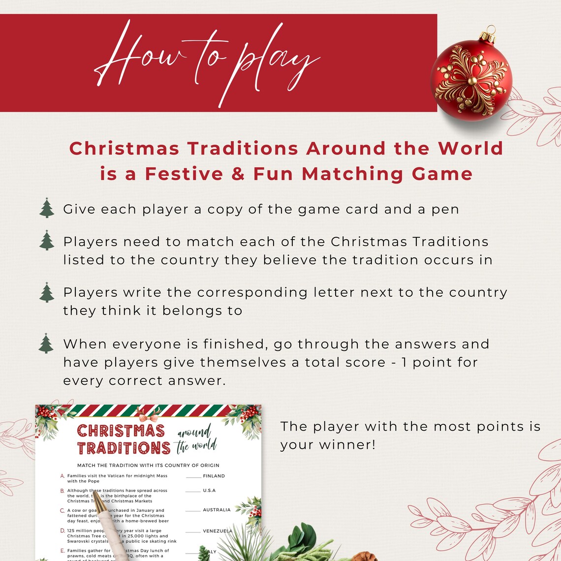 Christmas Around the World Trivia, Traditions Matching Game, Holiday ...