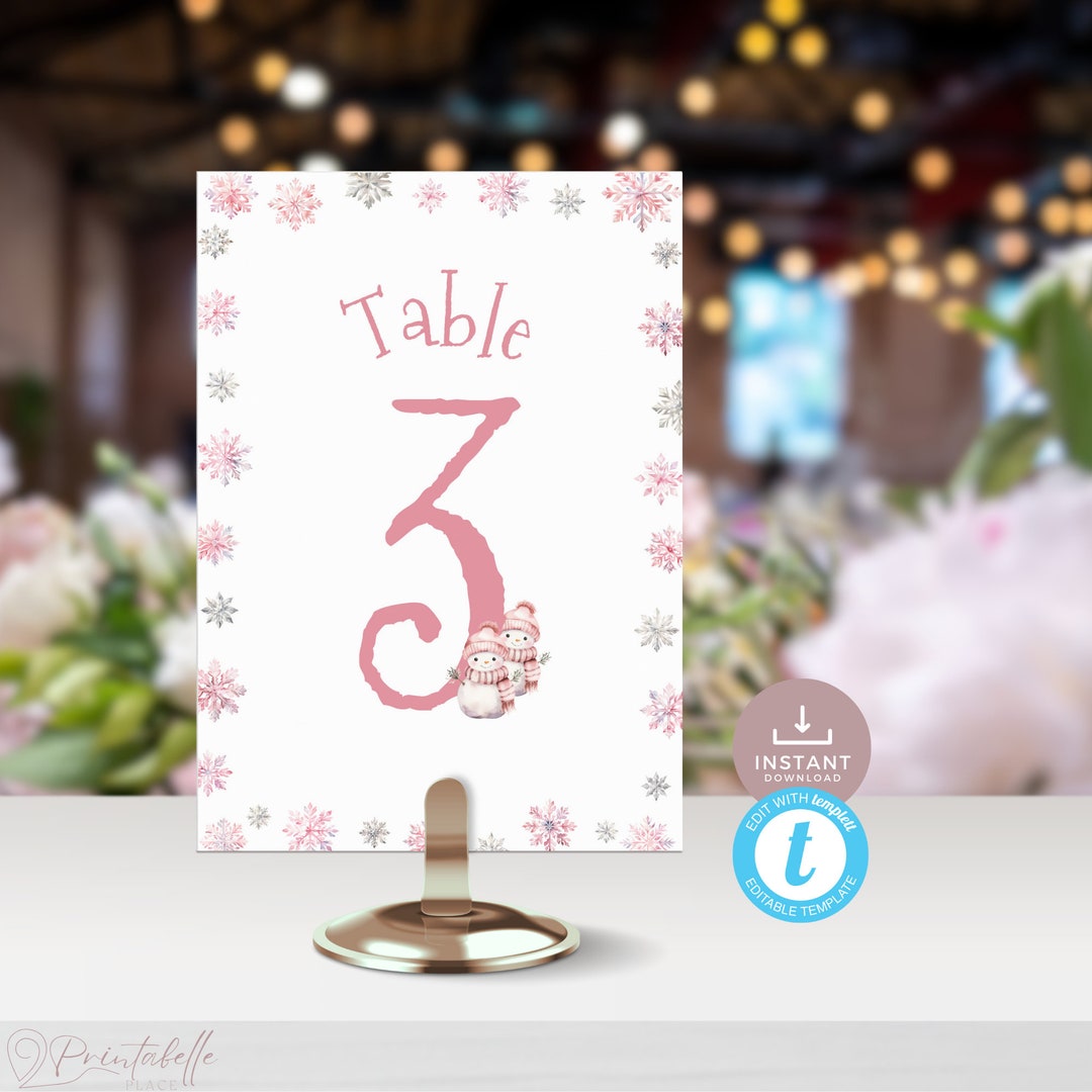Winter Wonderland Table Numbers in Pink for Twin Girls Baby Shower or ...