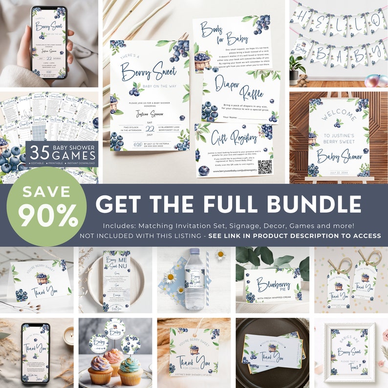 Blueberry Baby Shower Games Bundle, Berry Sweet Baby is on the Way ...