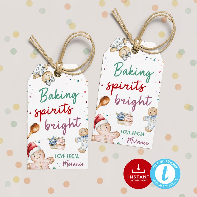 Christmas Baking Tag Neighbor, Baking Spirits Bright Holiday Tag ...