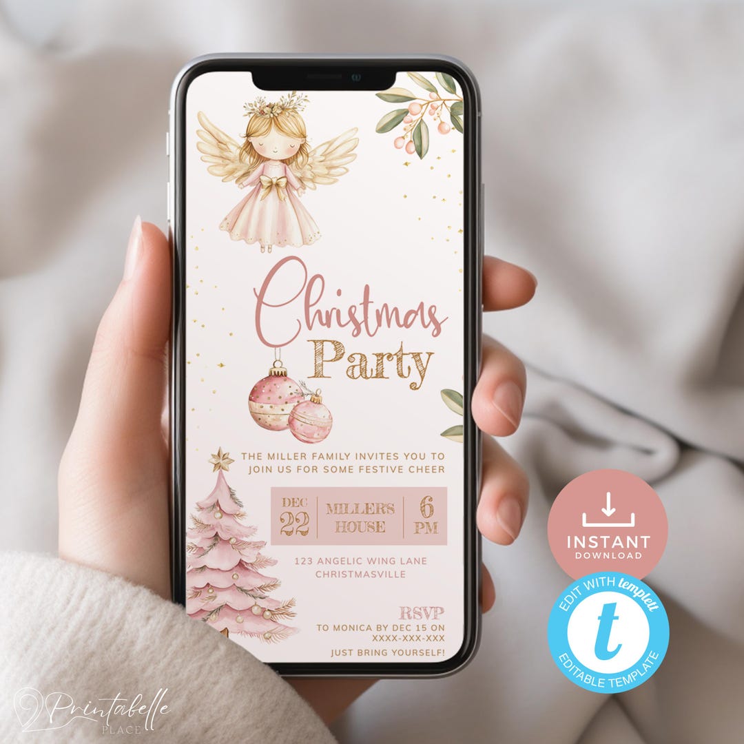 Christmas Angel Electronic Invitation, Angel Christmas Evite, Pink ...