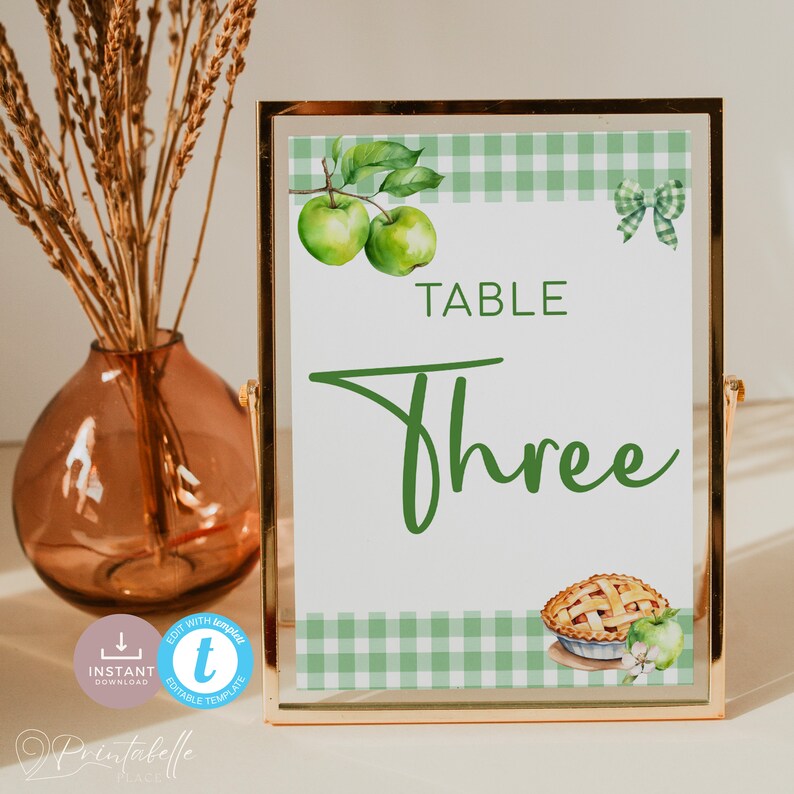 Apple Themed Table Number Signs Template, Apple of Our Eye Baby Shower ...