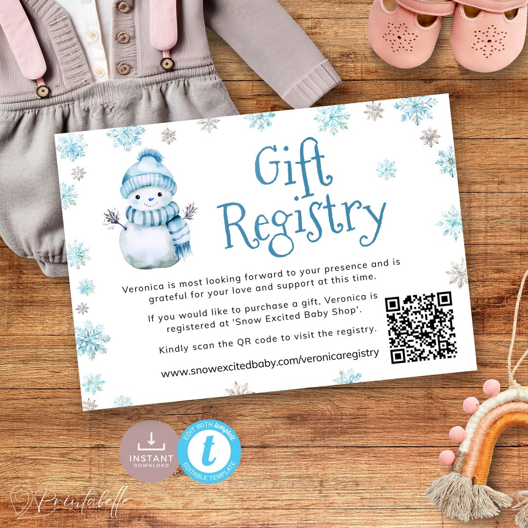 Gift Registry Card With Qr Code for Winter Baby Shower Invite Insert ...