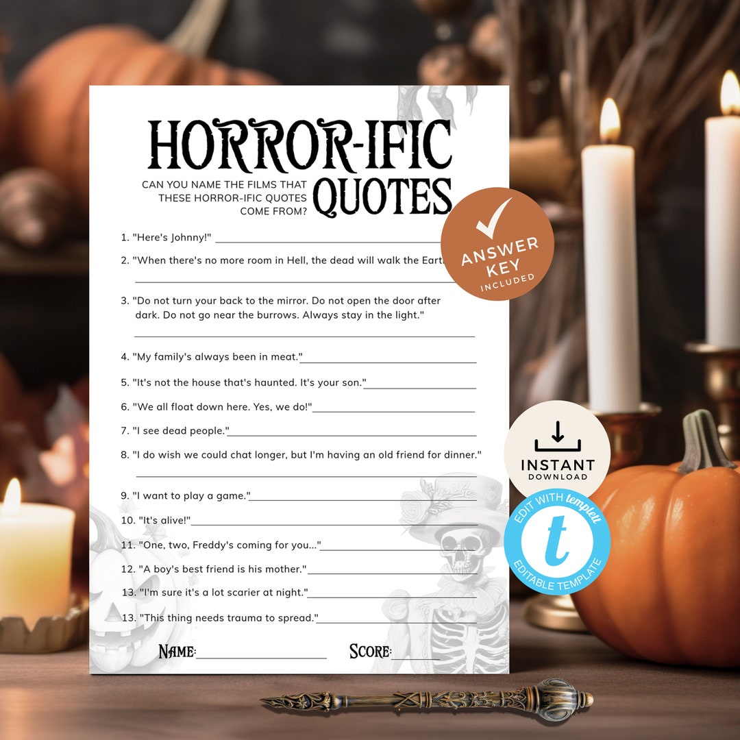 Halloween Movie Quotes Game, Scary Film Trivia Questions, Horror Themed ...