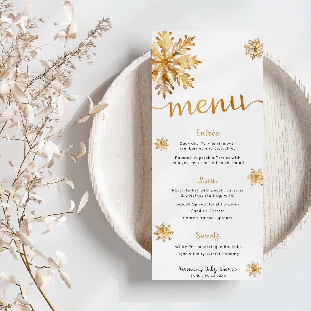 Snowflake Menu Template, Winter Wonderland Themed Table Setting Decor ...