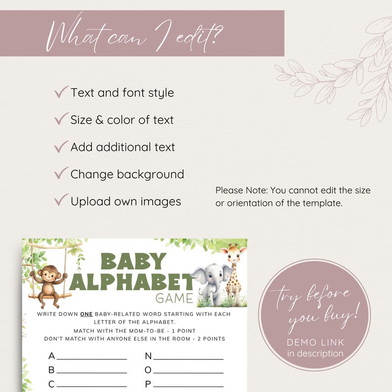 Baby Alphabet Shower Game, Safari Baby Item ABC Quiz, Jungle Animal A-Z ...