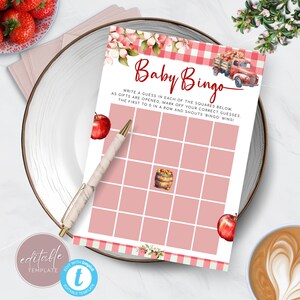 Apple of Our Eye Baby Shower Bingo Template, Red Apple Gift Guessing ...