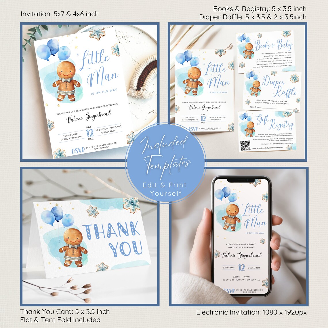 Gingerbread Baby Shower Bundle, Blue Gingerbread Man Mega Pack ...