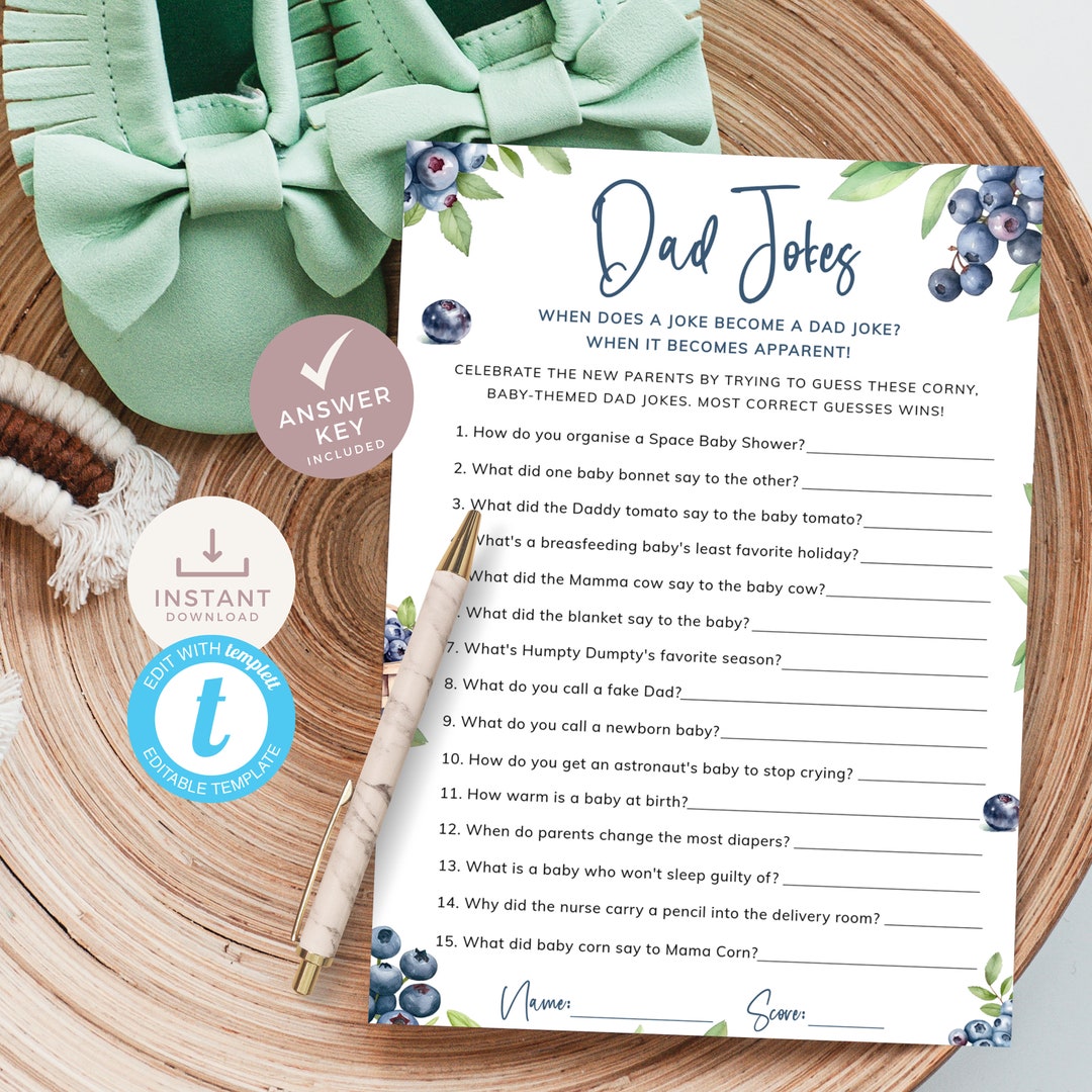 Blueberry Dad Jokes Trivia Game Template, Berry Sweet Baby Shower ...