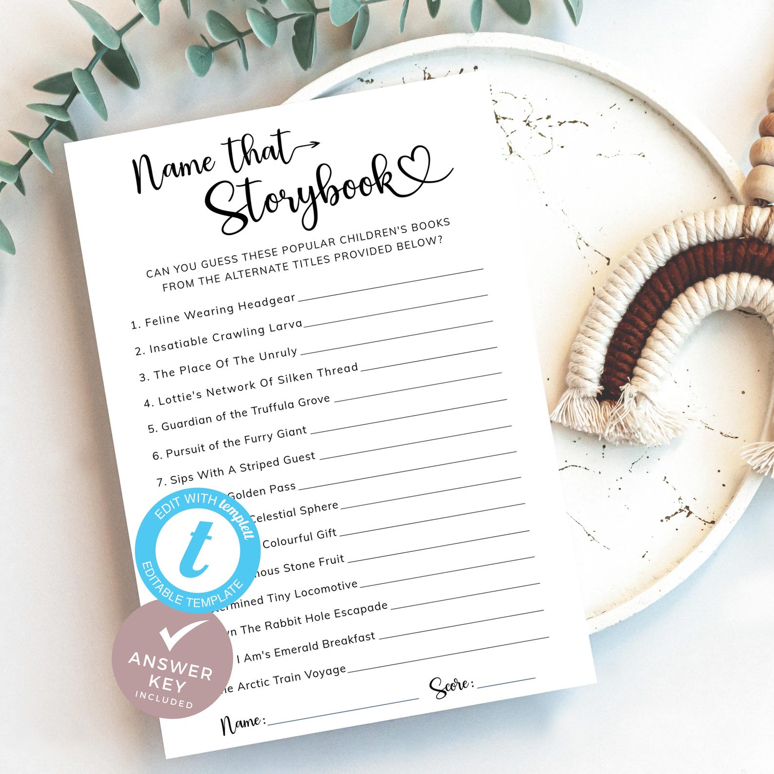 Name That Storybook Baby Shower Game, Alternate Titles Game, Minimal ...