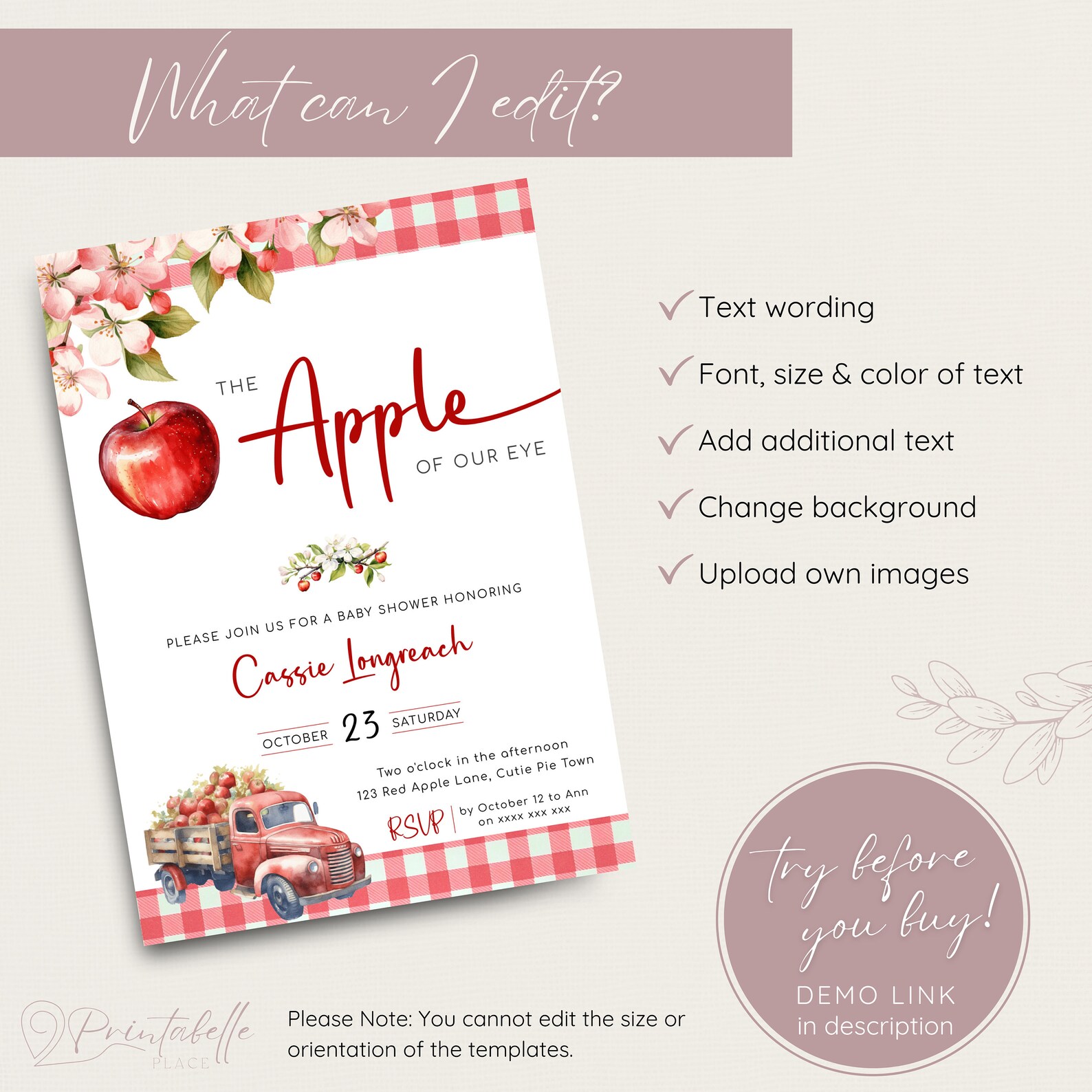 Apple of Our Eye Baby Shower Invitation Bundle: Red Gingham Theme ...