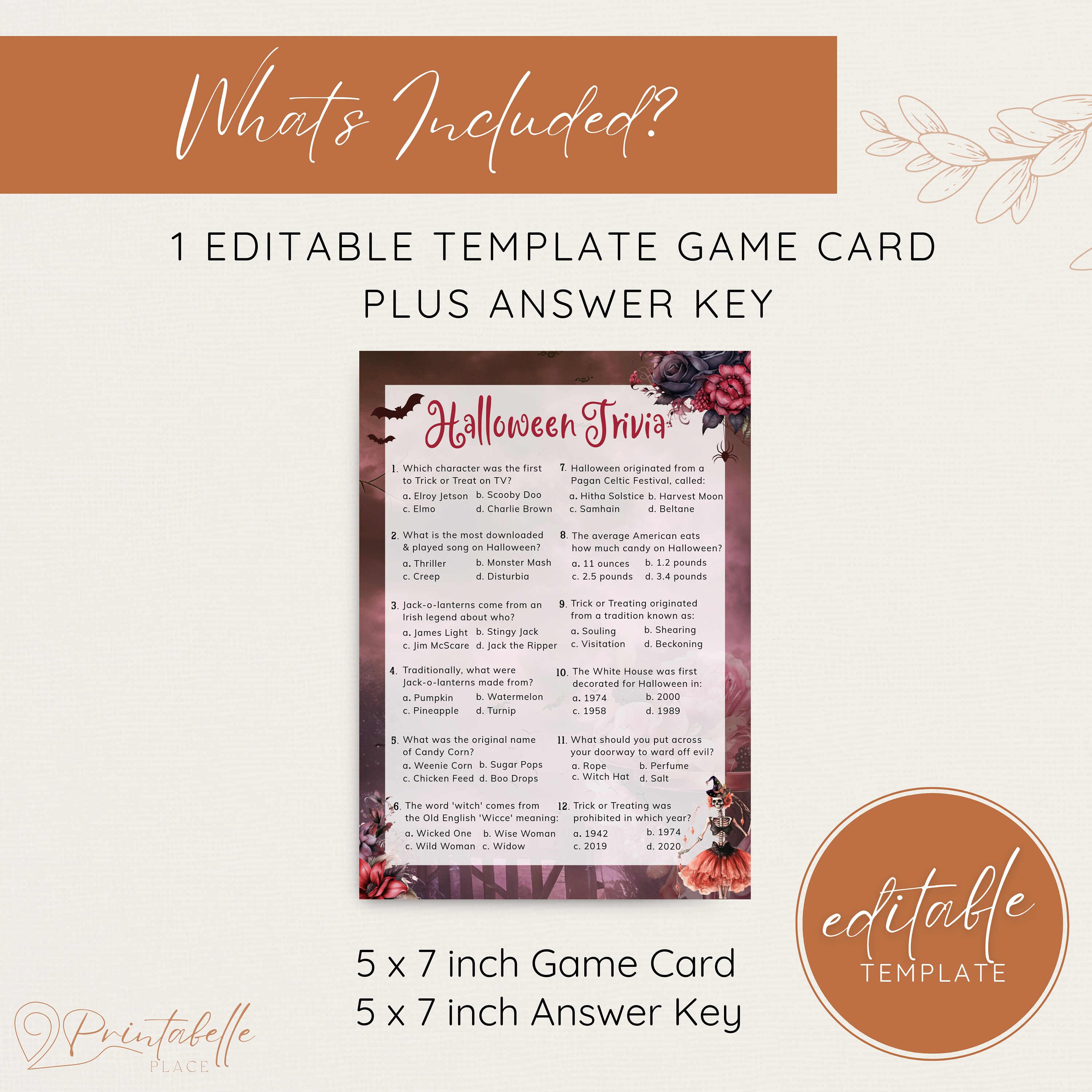 Halloween Trivia Game Printable, Witchy General Knowledge Quiz, Gothic ...