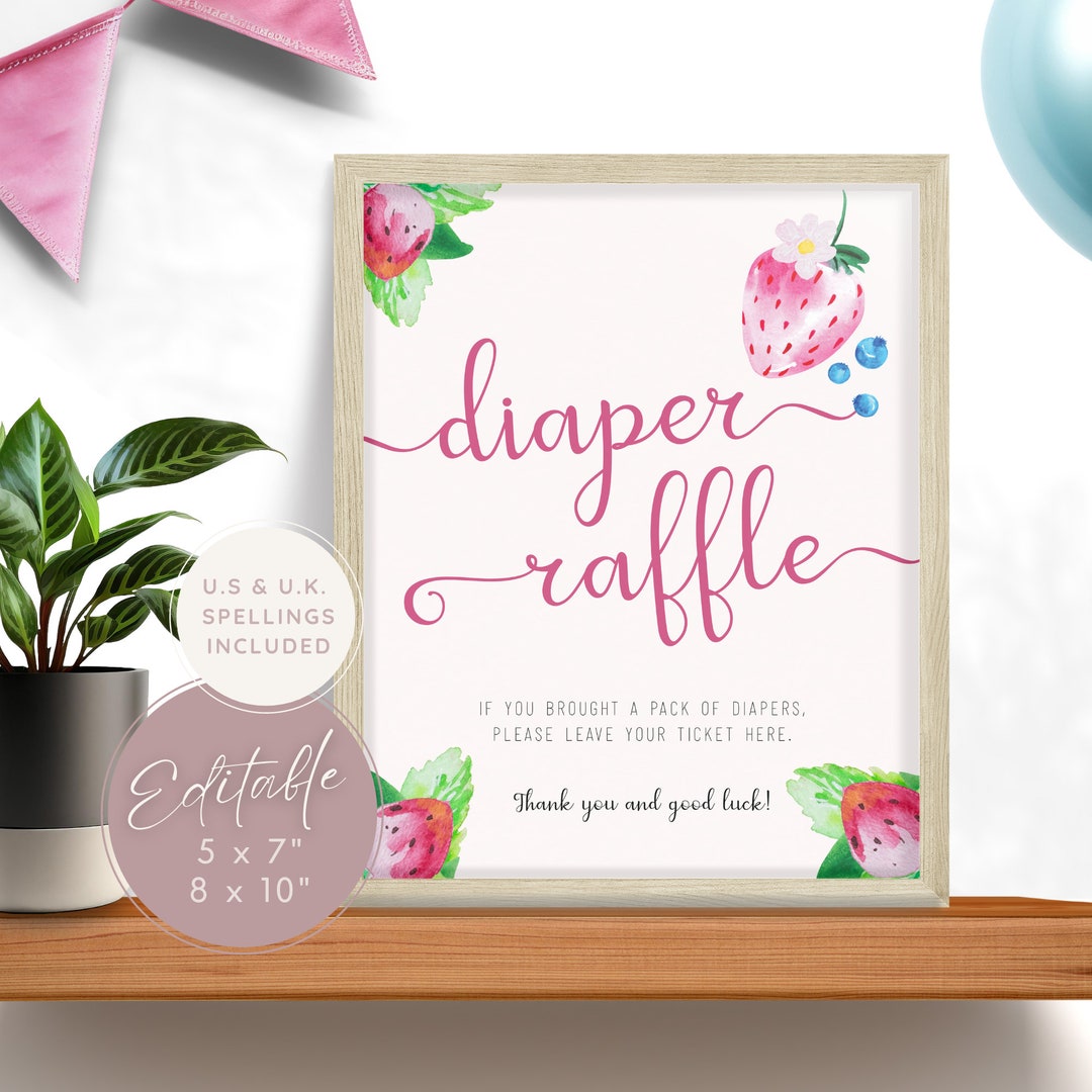 Strawberry Diaper Raffle Sign, Including Nappy Option, for Your Summer ...