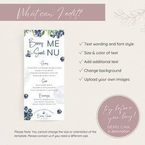 Blueberry Themed Menu Template, Berry Sweet Menu, Summer Fruit Inspired ...