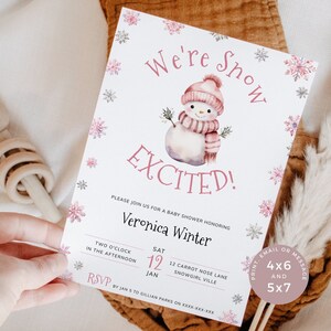 Pink Winter Snow Baby Shower Invitation. We're Snow Excited for This ...
