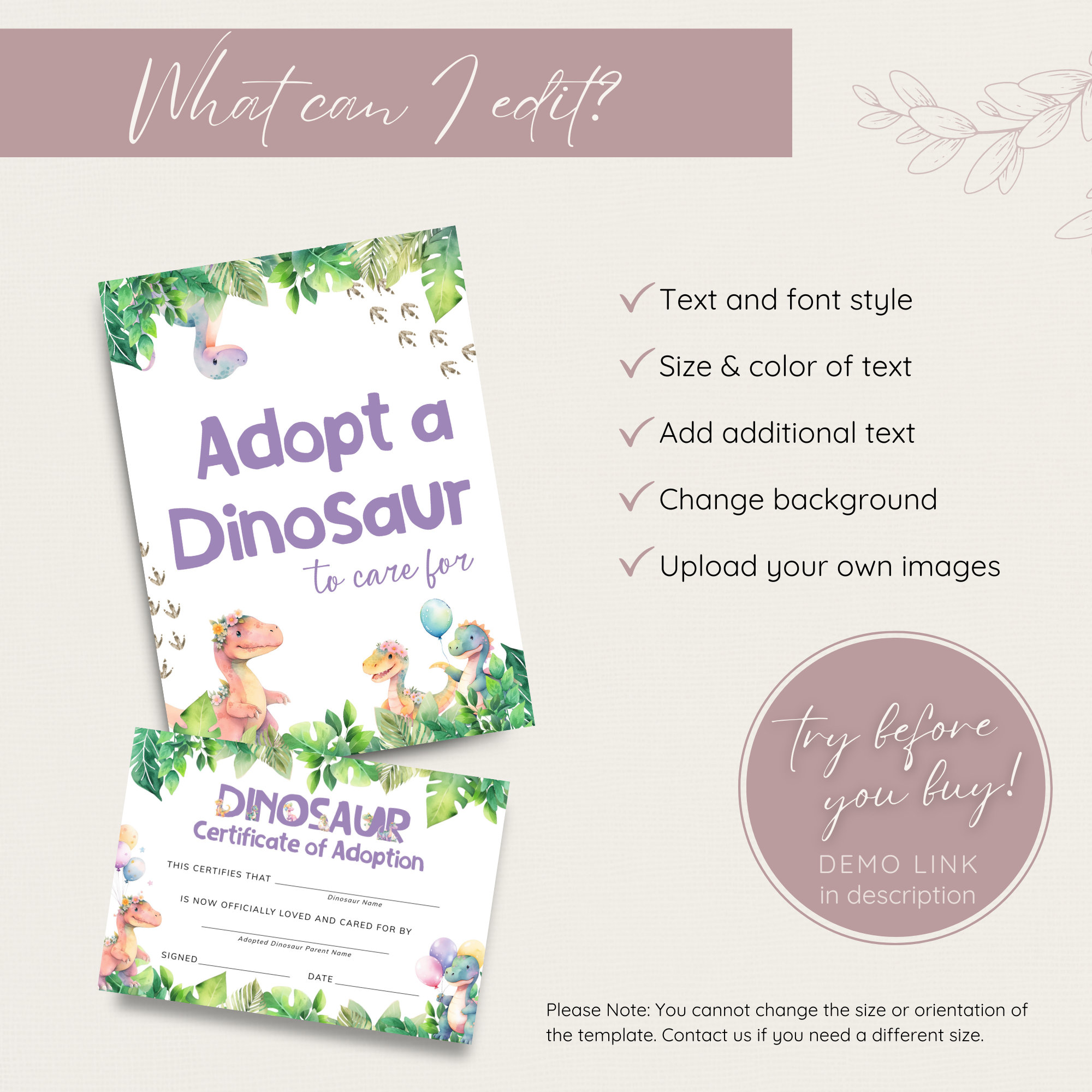 Adopt A Dinosaur Certificate and Sign for Your Pastel Dino Birthday ...