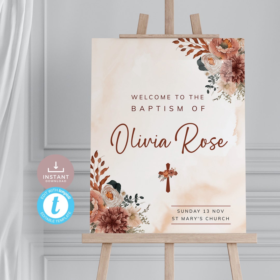 Terracotta Baptism Welcome Sign, Fall Christening Poster for Easel ...