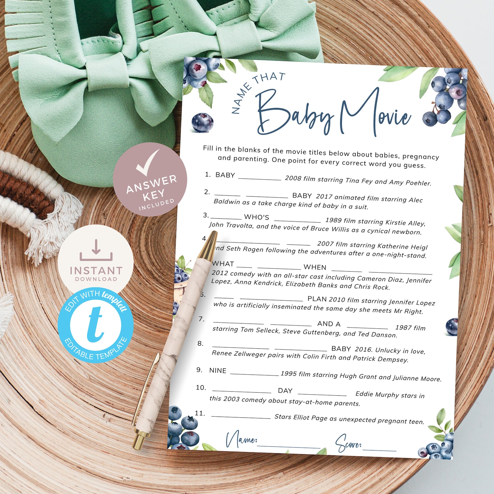 Blueberry Name That Baby Movie Game, Berry Sweet Baby Shower Game ...