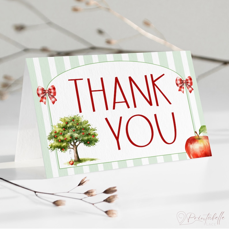 Apple Thank You Card Tent Fold, Apple Tree Baby Shower Note Card of ...