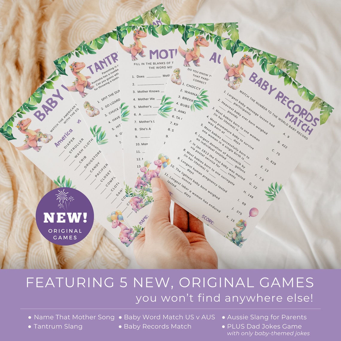 Dinosaur Baby Shower Games Bundle, Pregasaurus With Hatchling Activity ...