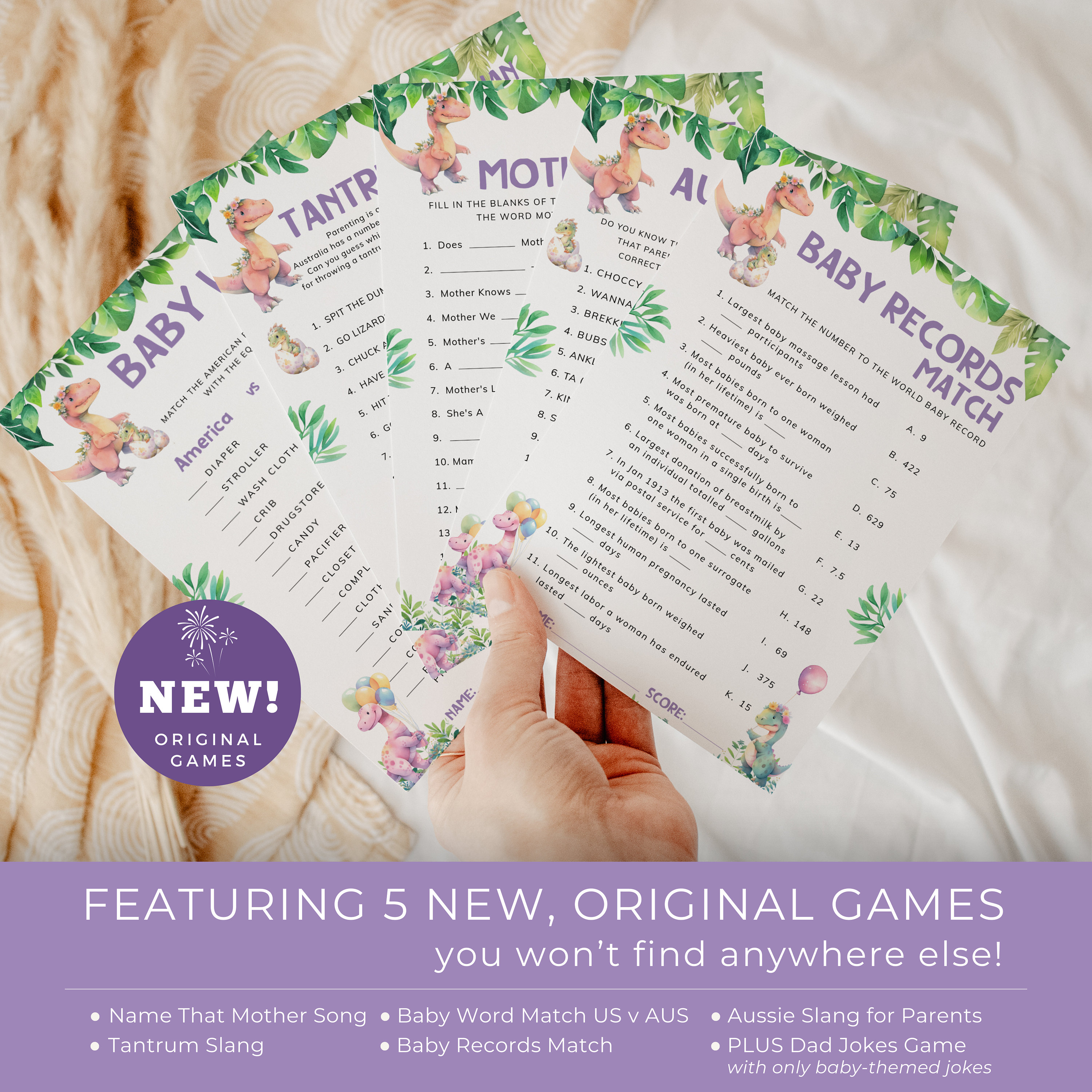 Dinosaur Baby Shower Games Bundle, Hatching Soon Activity Pack, Pastel ...