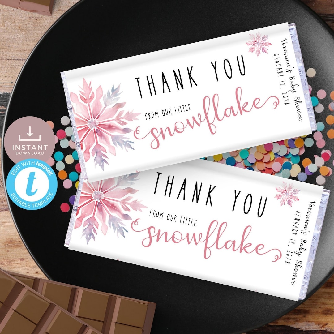 Pink Snowflake Candy Bar Wrapper for Girl Winter Baby Shower Chocolate ...