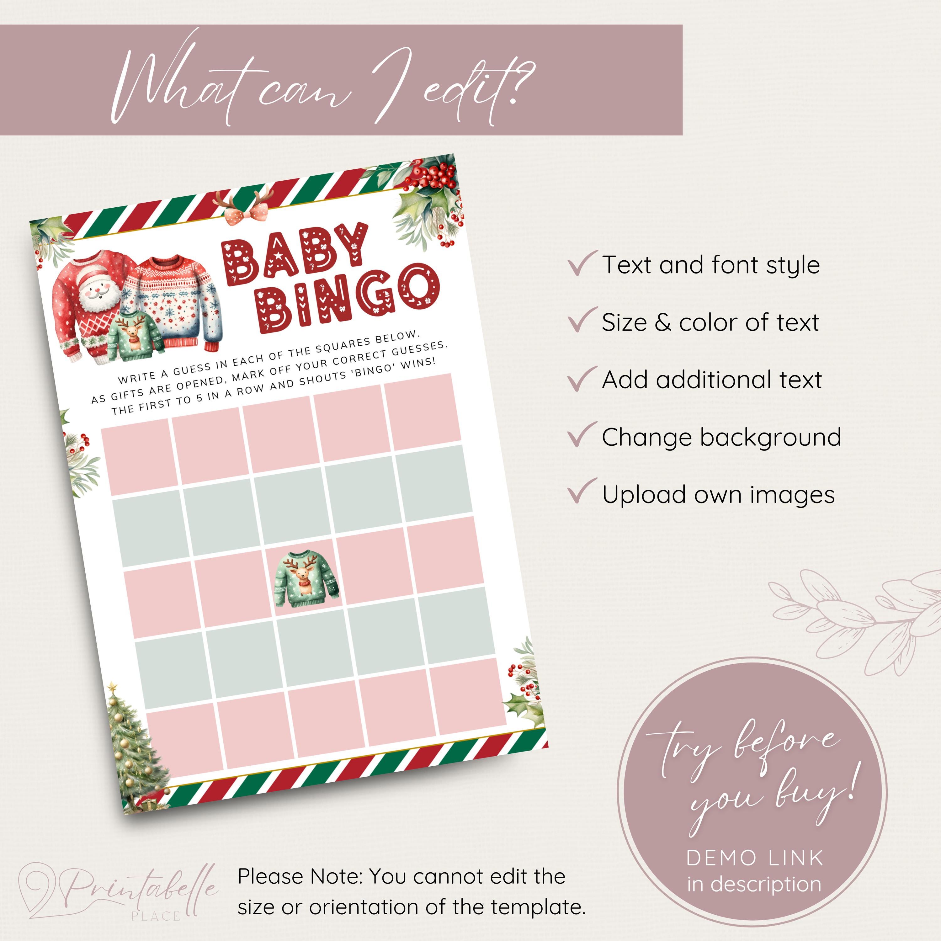 Ugly Sweater Baby Bingo: Christmas Theme Couples Shower Game (printable ...