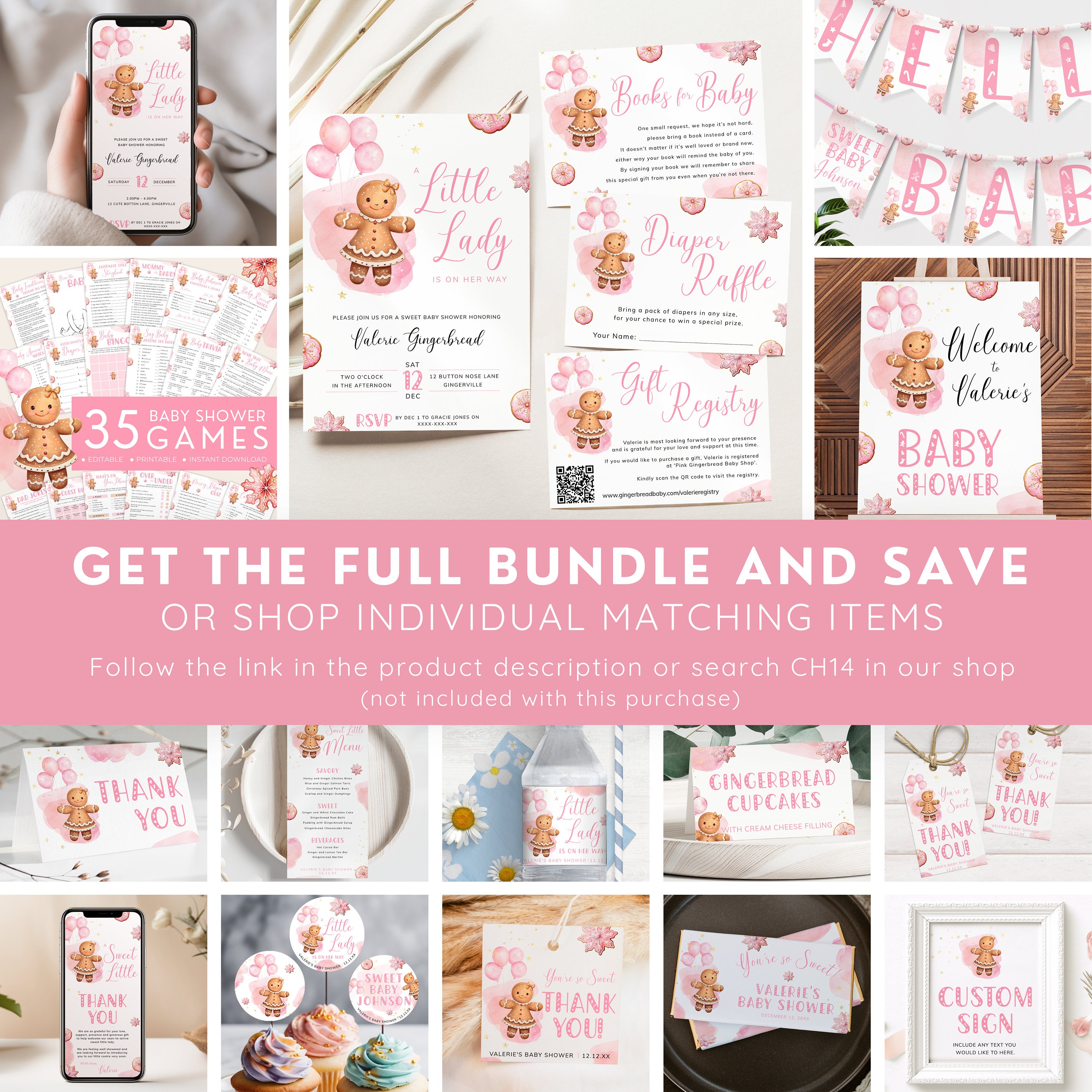 Gingerbread Baby Shower Games Bundle, Pink Christmas Cookie Activity ...