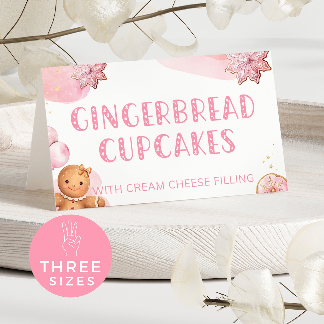 Gingerbread Theme Buffet Card, Pink Christmas Food Label, Holiday ...