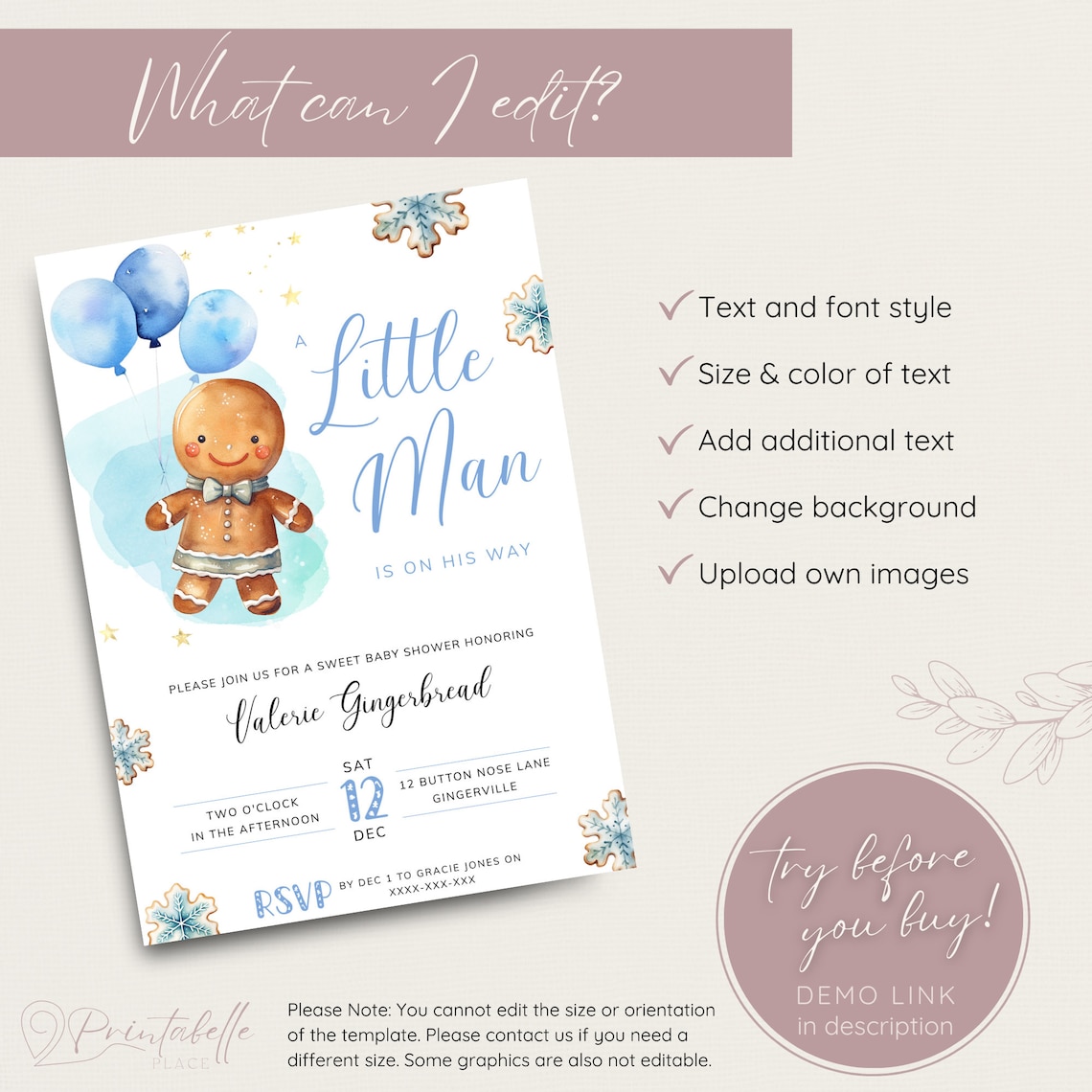 Gingerbread Man Baby Shower Invitation, Christmas Cookie Invite, A ...