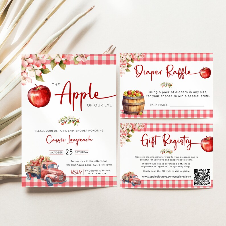 Apple of Our Eye Baby Shower Invitation Bundle: Red Gingham Theme ...