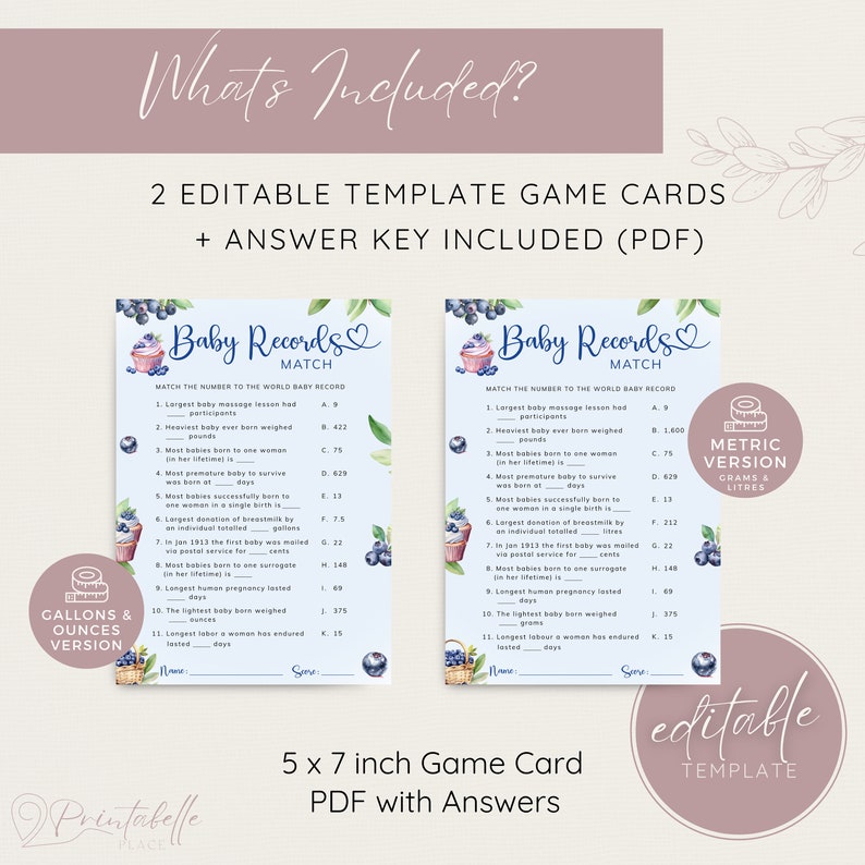 Blueberry Baby Shower Game, World Records Match, Berry Sweet Baby ...
