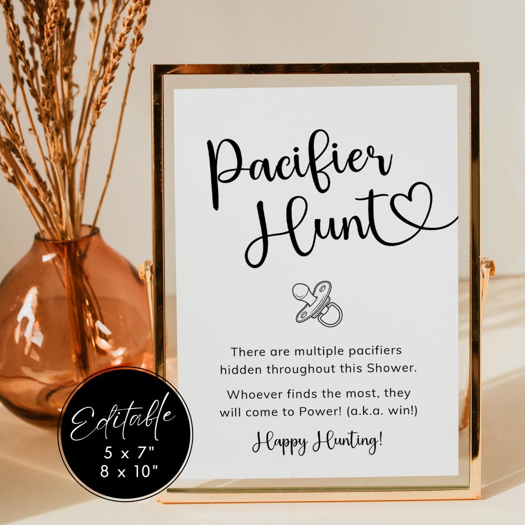 Pacifier Hunt Sign, Modern Baby Shower Game, Find the Pacifier Activity ...